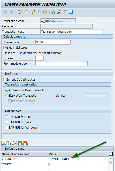 Create A Transaction From SM30 SAP TIPS